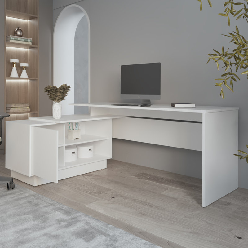 Wrought Studio™ L-shaped Desk Farrell, Office, White | Wayfair
